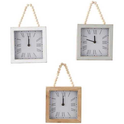 Set Of 3 Wood Wall Clocks With Rope Strap White - Olivia & May : Target