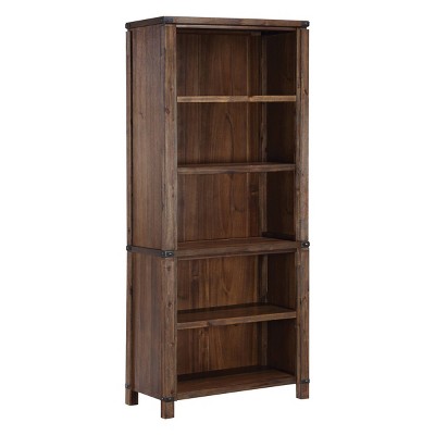 72.25" Baton Rouge Bookcase Brushed Walnut: Rustic Metal Accents, 5 ...