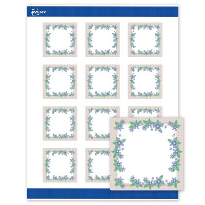 Avery® Matte 2" x 2" Labels, Blue Florals w/Silver, 240ct : Target