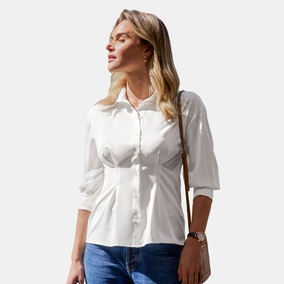 Women's White Collared Front Button Blouse - Cupshe-m-white : Target