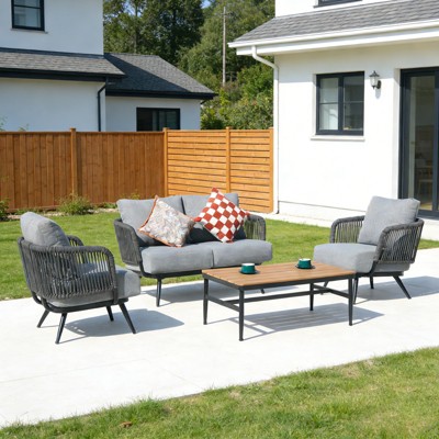 4-Piece Outdoor Patio Conversation Set with Woven Rope and Swivel ...
