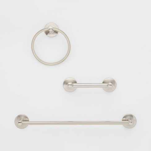 3pc Bath Hardware Set Brushed Nickel - Threshold™: Includes Towel Ring ...