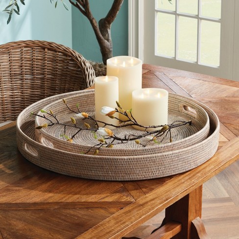 Plum & Post Burma Rattan Round Ottoman Decorative Trays Large Set Of 2 ...