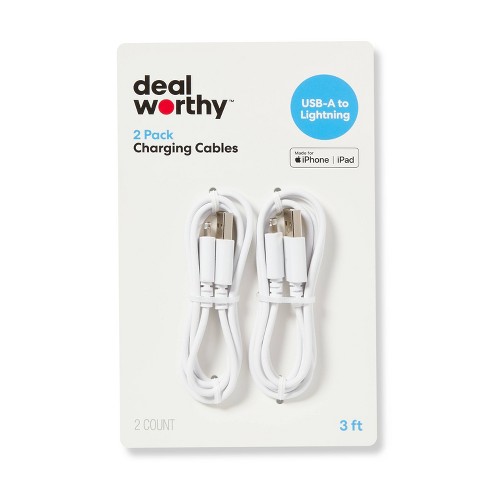 3' Lightning To Usb-a 2pk Charging Cable - Dealworthy™ White : Target