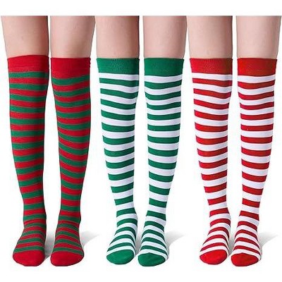 Syncfun 3 Pairs Women Striped Long Socks, Christmas Over Knee Socks ...