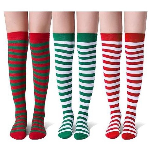 Syncfun 3 Pairs Women Striped Long Socks, Christmas Over Knee Socks ...