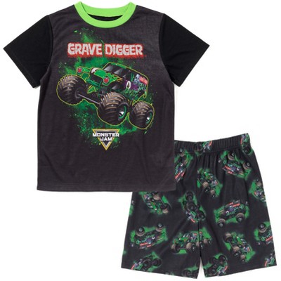 Monster Jam Grave Digger Toddler Boys Pullover Pajama Shirt And Shorts ...