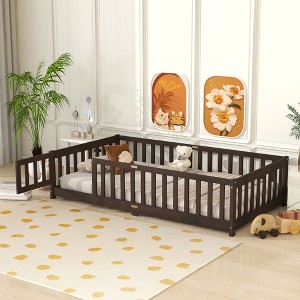 MAYEERTY Twin Size Wood Kids Floor Bed with Safety Guardrails ...