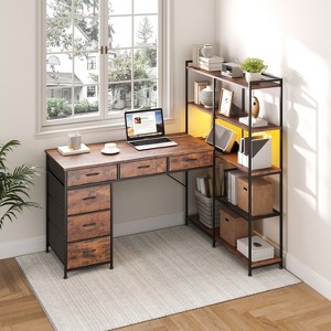 Garvee L-Shaped Desk with 6 Drawers, RGB Lights, Reversible Design ...