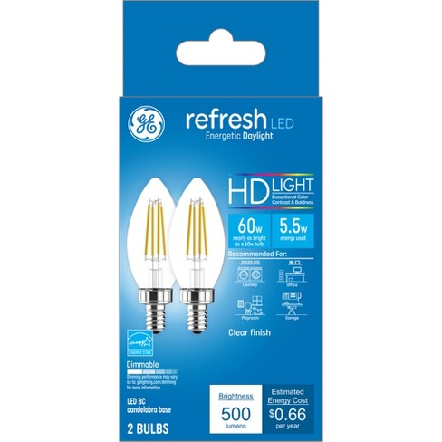 Ge 2pk 60w Refresh Hd Led Decorative Light Bulbs Daylight: Candelabra ...