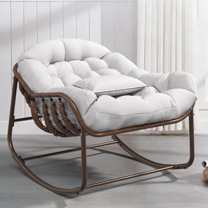 Outdoor Papasan Rocking Chair, Oversized Wicker Rocker with Cushion ...
