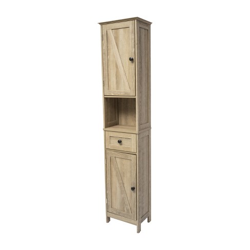Flash Furniture Farmhouse Freestanding Linen Tower With Shelves, Drawer ...