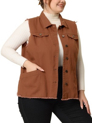 Agnes Orinda Women's Plus Size Sleeveless Denim Button Down V Neck Jean ...