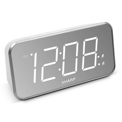 Accuset Jumbo Mirror Display Alarm Clock White - Sharp: Modern Bedside Led Clock With Usb Port ...