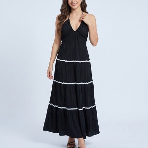 Anna-Kaci Women's Halter Neck Tiered Maxi Dress with Contrast Trim : Target
