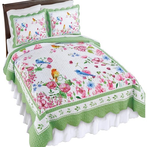 Collections Etc Spring Birds And Blossoms Scalloped Edge Quilt Twin ...
