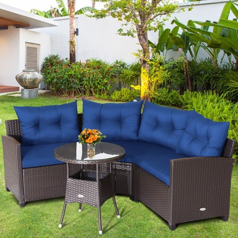 Costway 4pcs Patio Rattan Furniture Set Cushioned Sofa Glass Table ...