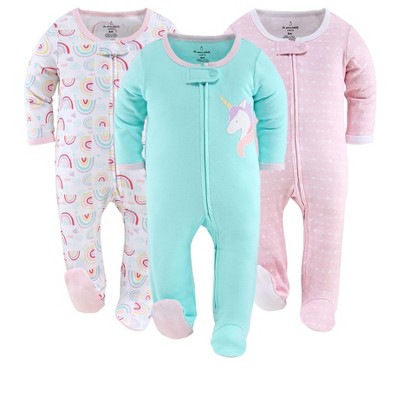 The Peanutshell Footed Baby Sleepers For Girls, Flowers & Stars, 3-pack ...