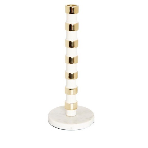 Classic Touch Marble Based White And Gold Taper Candlestick : Target