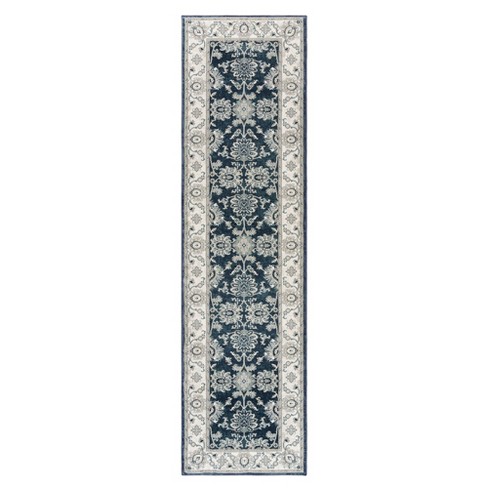 Gertmenian Majestic Moena Traditional Floral Wide Border Blue Ivory ...