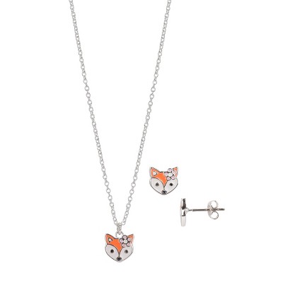 FAO Schwarz Silver Tone Fox Necklace and Earring Set : Target
