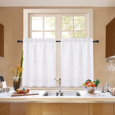 Floral Embroidered Voile Sheer Kitchen Tier Curtains, Beige, 52" X 30 ...