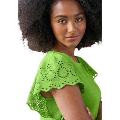 Ellos Women's Plus Size Eyelet Cap Sleeve Tee : Target