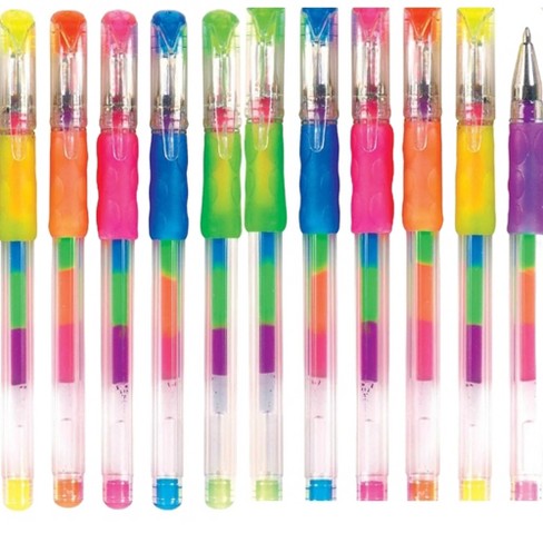 Rainbow Gel Pens (10 Pack) - 5-color Ink, Smooth Gel, Assorted Barrel ...