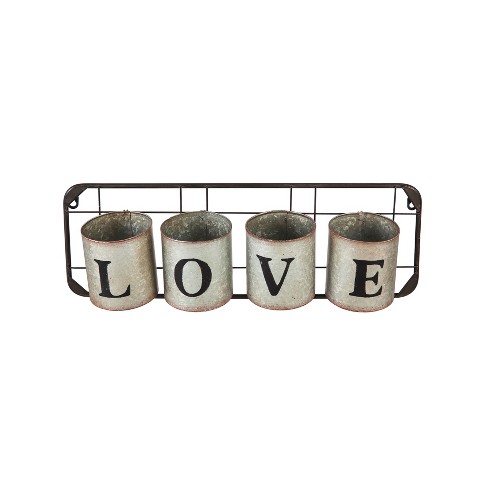 Evergreen Galvanized Metal Wall Pockets "love" : Target