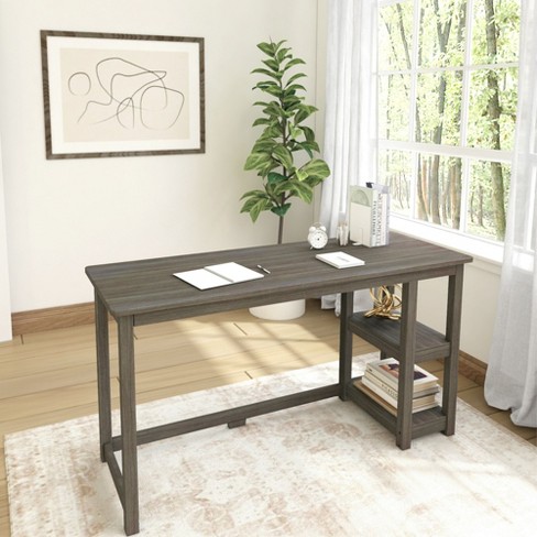 Plank+beam Computer Desk With Shelves, Simple Desk For Bedroom, Home ...