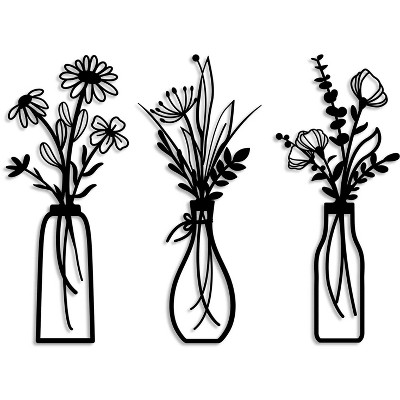 Metal Wall Decor Set of 3, 6 x 0.1 x 13.7 Inches, Floral Design for ...