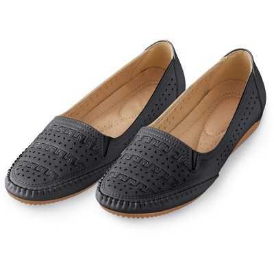 Collections Etc Versatile Cut Out & Embroidered Slip-on Shoes 7 Black ...