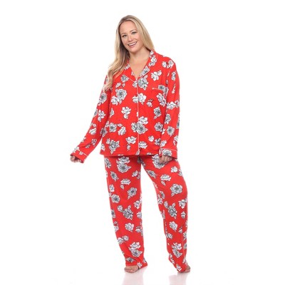 Plus Size Long Sleeve Floral Pajama Set Red 1x - White Mark : Target