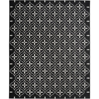 Nourison Essentials Moroccan Modern Indoor Outdoor Rug Black Ivory 5' X ...