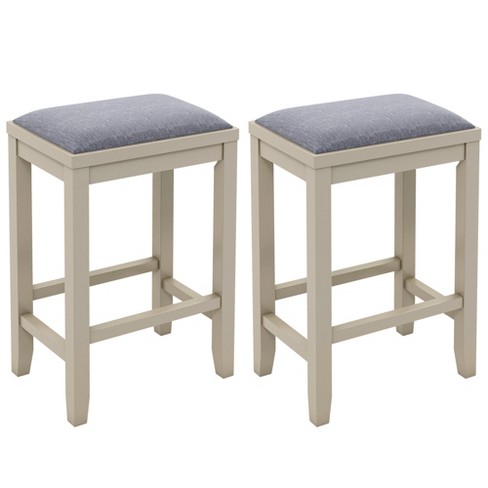 Costway Set Of 2 Upholstered Bar Stools Wooden Counter Height Dining ...