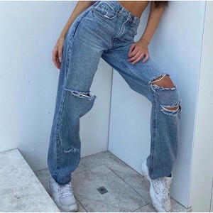 Women High Waist Ripped Straight Leg Distressed Jeans Vintage Destroyed ...
