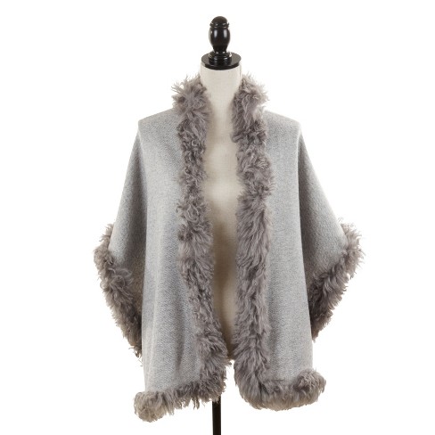 Saro Lifestyle Cozy Elegance Lamb Fur Trim Scarf, 15"x71", Gray : Target