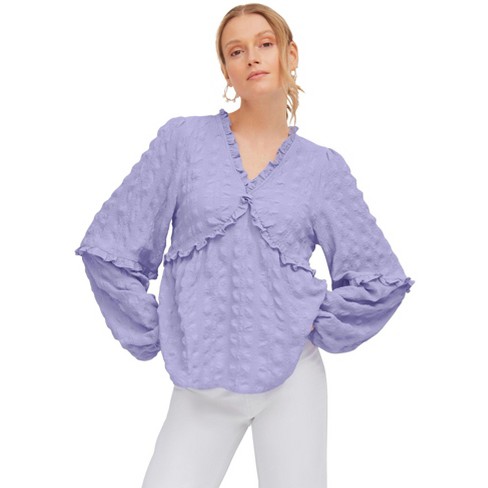 Ellos Women's Plus Size Ruffle Trim V-neck Babydoll Blouse - 26/28, Lavender : Target
