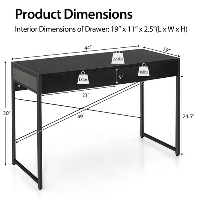 Costway Computer Desk Metal Frame Study Table Home Office Workstation W ...