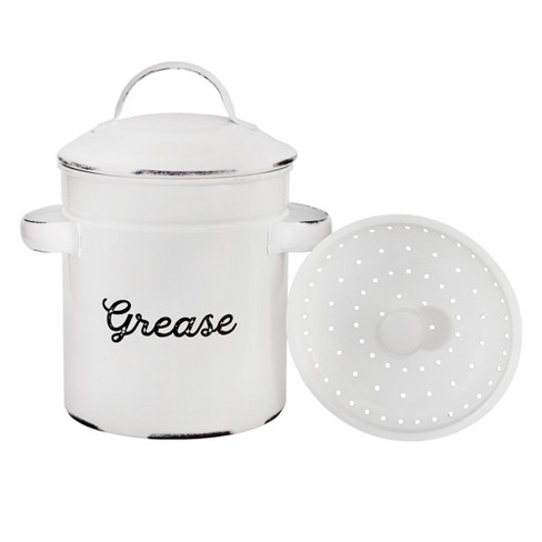 Auldhome Design Grease Container, Enamelware Bacon Grease Can W ...