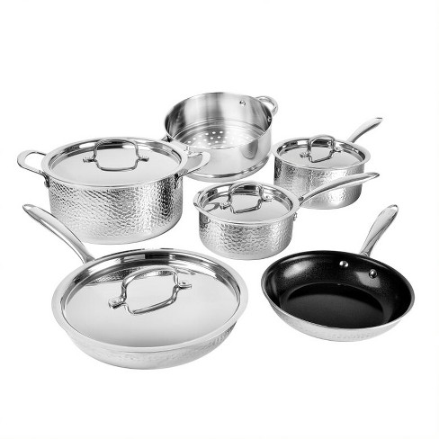 Granitestone Stainless Steel Hammered 10 Piece Nonstick Cookware Set ...