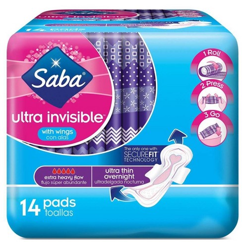 Saba Ultra Invisible Thin Night Pads - 14ct : Target