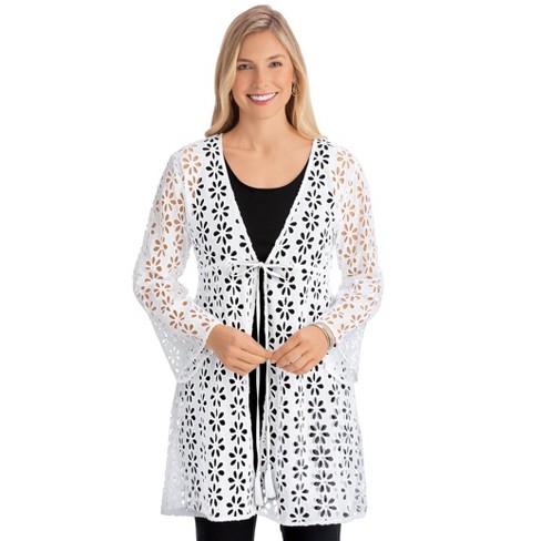 Collections Etc Floral Eyelet Lace Tie-waist Long Sleeve Jacket Medium ...