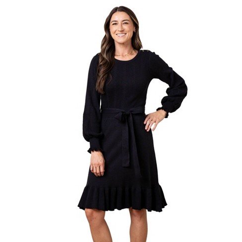 Hope & Henry Women's Organic Long Sleeve Flounce Edge Cable Sweater ...