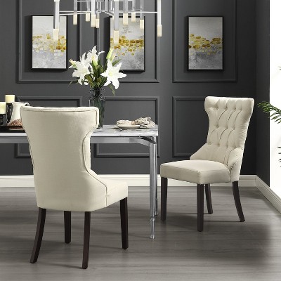 Alexa Linen Wingback Tufted Dining Chair (Set of 2), Cream White : Target
