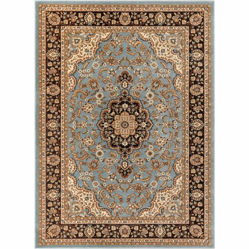 Noble Medallion Light Blue Persian Floral Oriental Formal Traditional ...