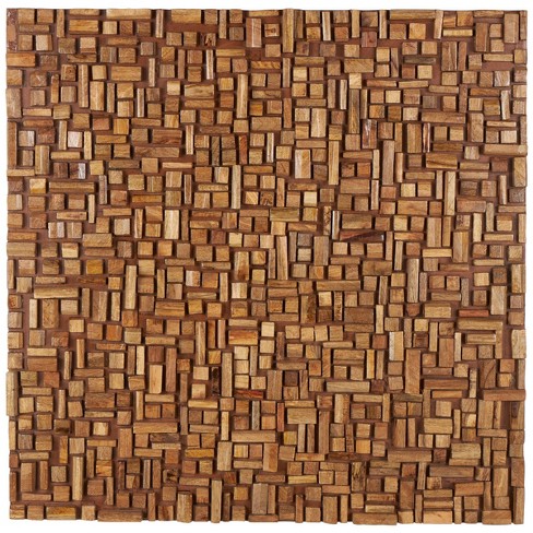 36"x36" Mango Wood Abstract Handmade Geometric Block Panel Wall Decor ...