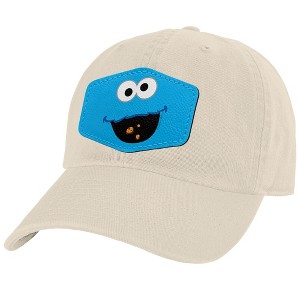Sesame Street Cookie Monster Face Adult Dad Cap With UV Patch, Cream ...