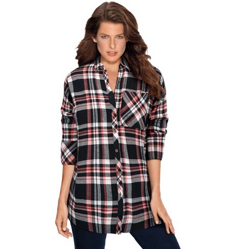 Roaman's Women's Plus Size Plaid Flannel Tunic - 36 W, Black Coral ...