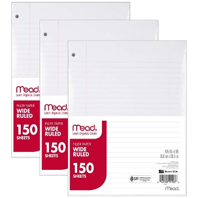 Mead Notebook Filler Paper, Wide Ruled, 200 Sheets Per Pack, 3 Packs ...